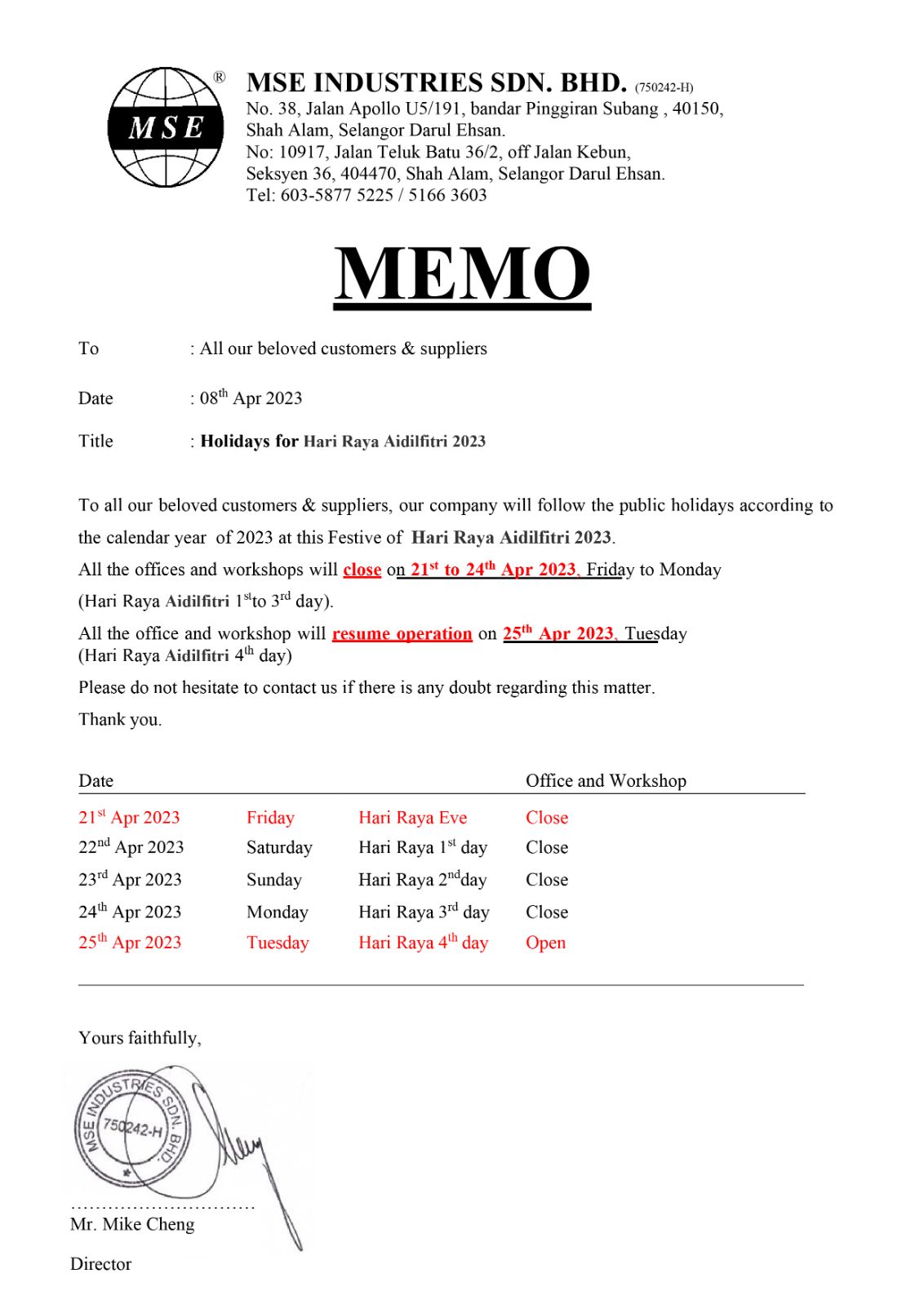 20/4/2023 Hari Raya 2023 HQ, Office And Branches Closure – Newpages ...