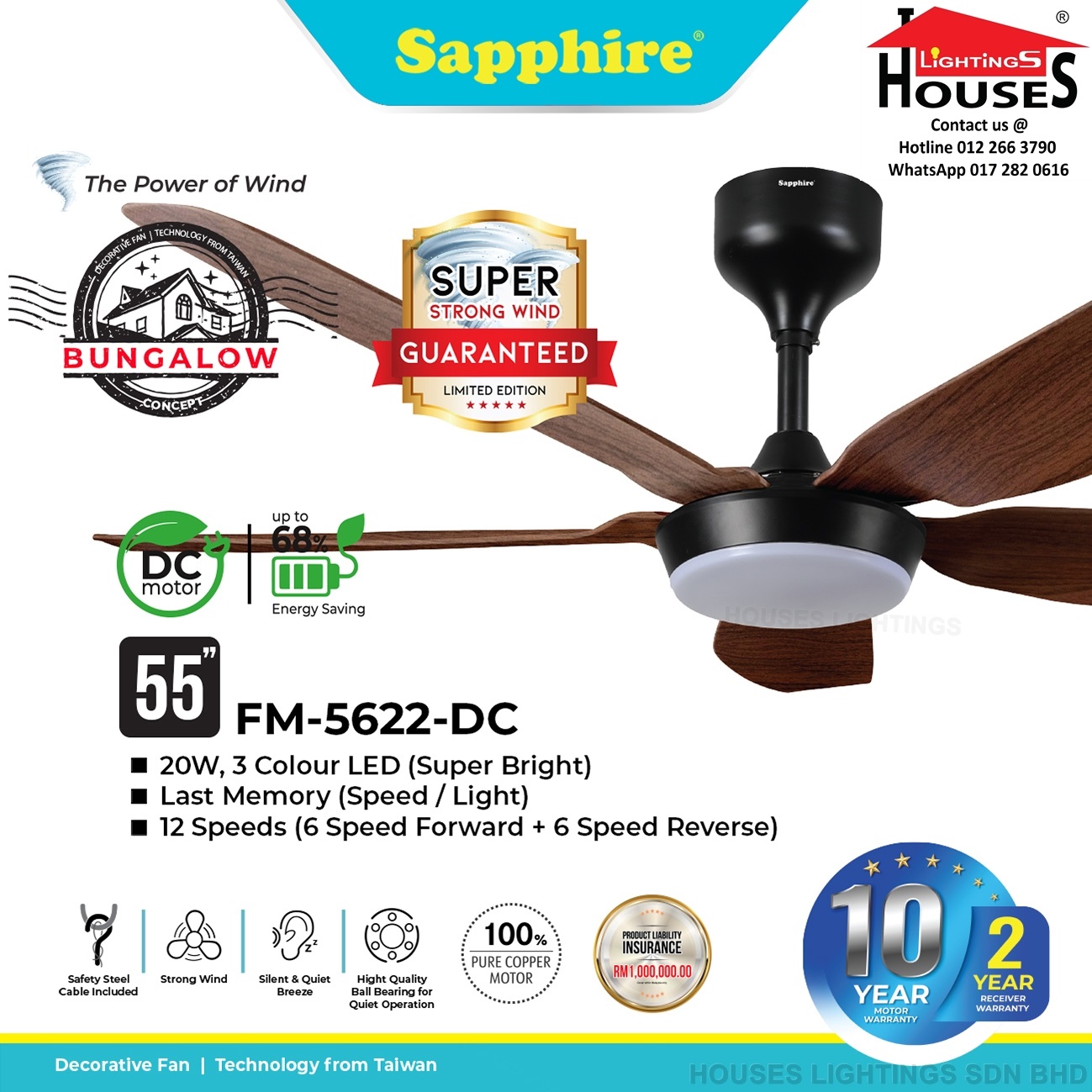 Selangor,Kuala Lumpur (KL),Puchong SAPPHIRE FM-5622-DC-ORB (55") Sapphire Ceiling Fan - Ceiling ...