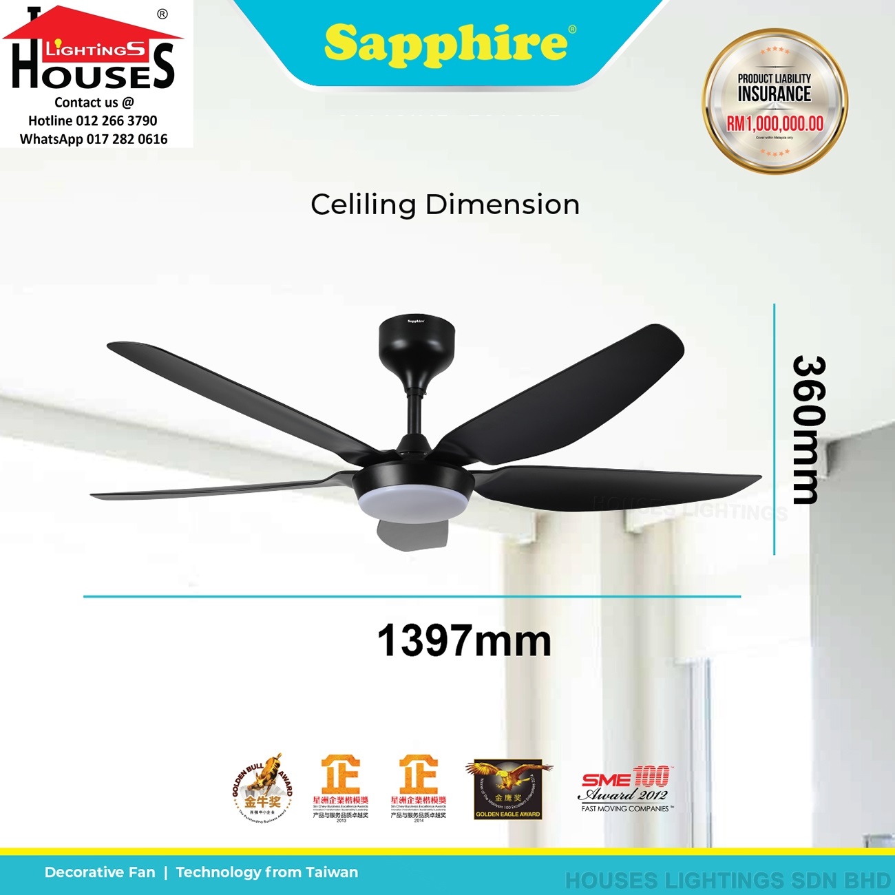 Selangor,Kuala Lumpur (KL),Puchong SAPPHIRE FM-5622-DC-ORB (55") Sapphire Ceiling Fan - Ceiling ...